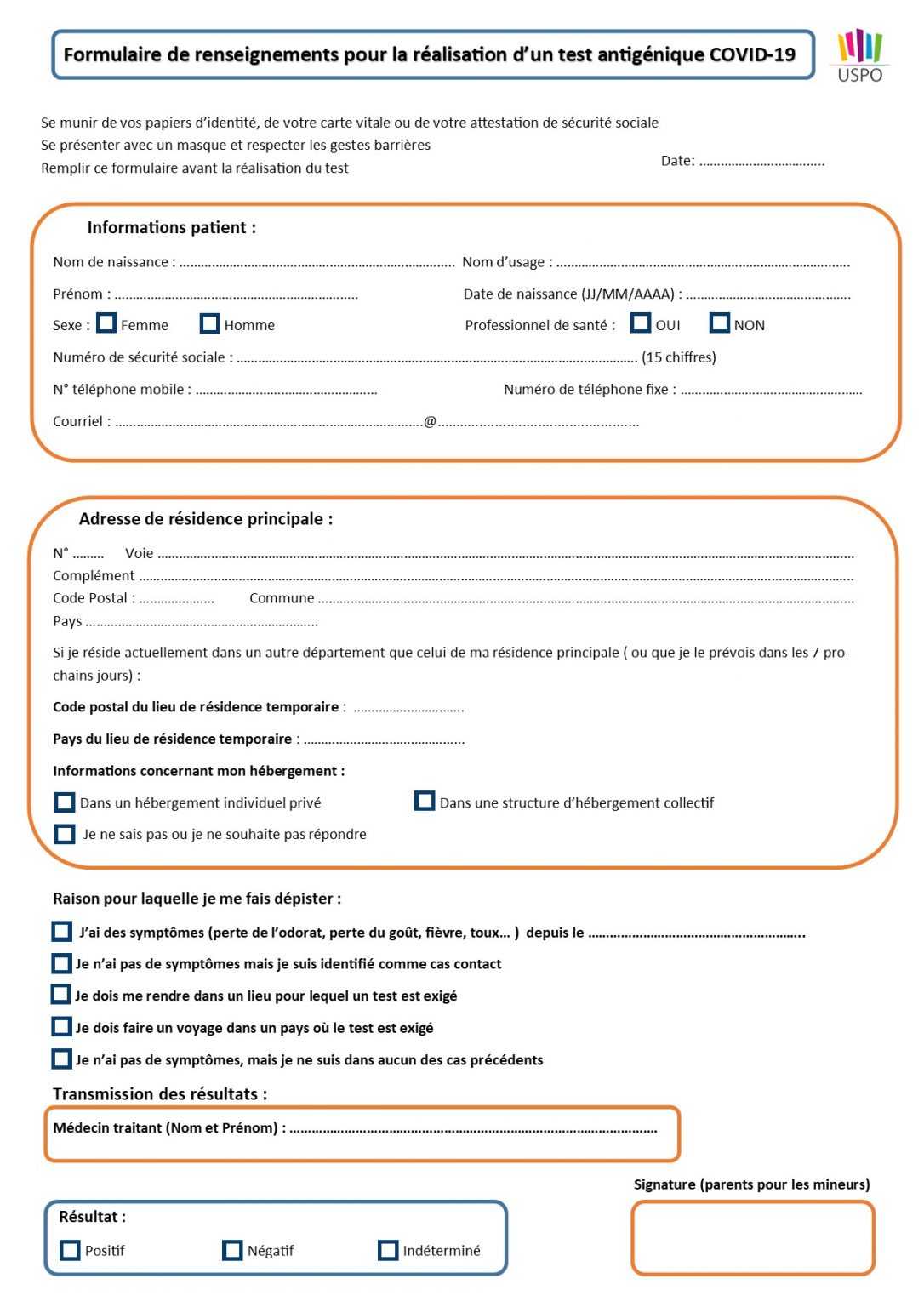 Formulaire pour la réalisation des tests antigéniques - Fiche pratique ...