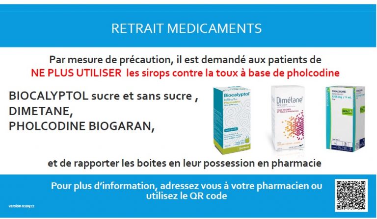 Pholcodine, retrait de toutes les boîtes - AFFICHE - USPO